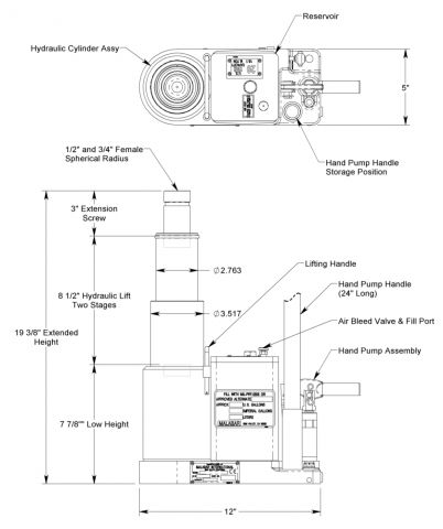 Malabar 215B – 20-Ton Aircraft Hydraulic Axle Jack, 7.9" to 19.4 ...