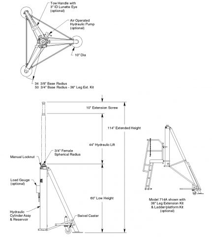 Malabar 714A – 12-Ton Aircraft Hydraulic Tripod Jack, 60" to 114 ...